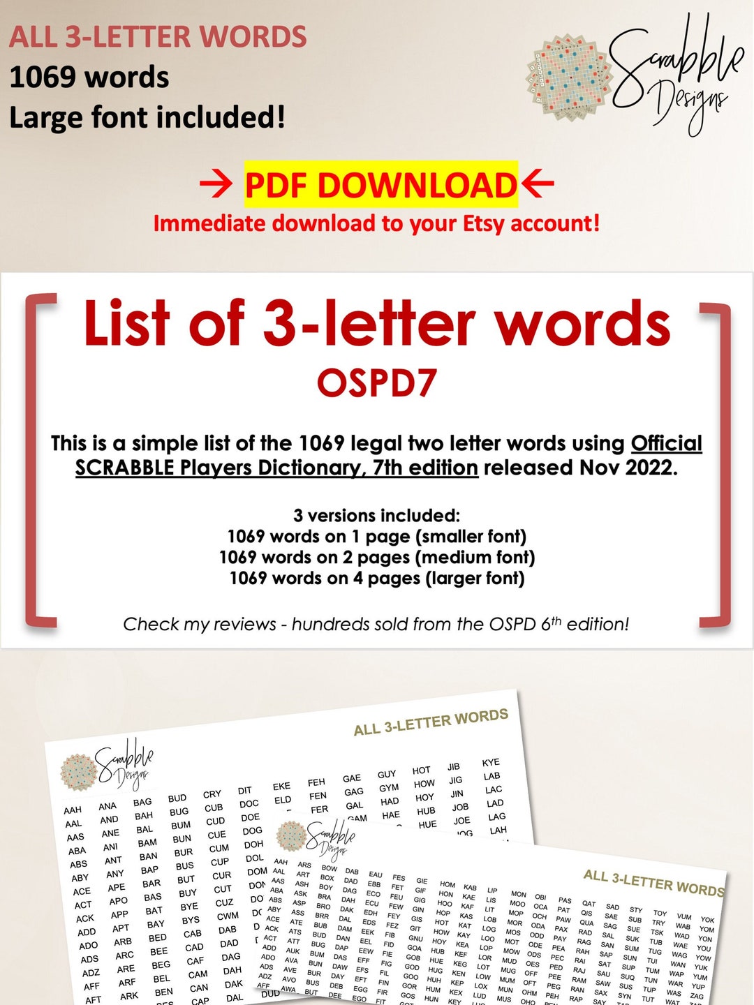 PDF Scrabble Word List Cheat Sheet: Acceptable 3 Letter Words List - 2 ...