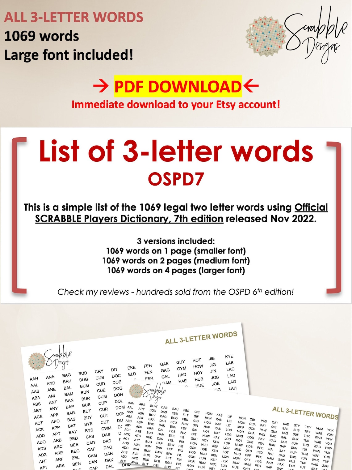 PDF Scrabble Word List Cheat Sheet: Acceptable 3 Letter Words List - 2 ...