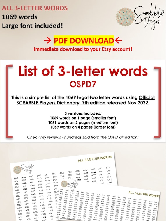 Letter Word Cheat Sheet