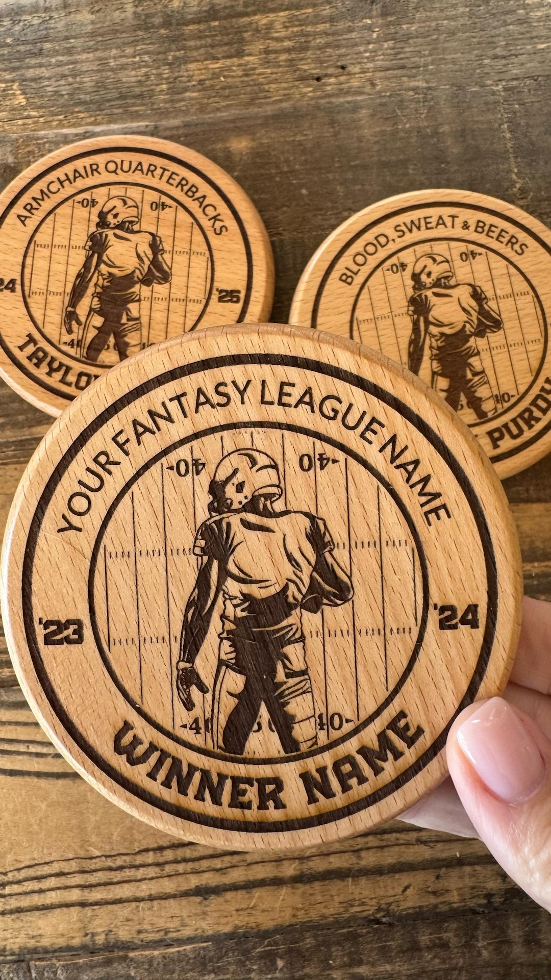 Custom Fantasy Football Coaster, Personalized League Winner Gift, Draft ...