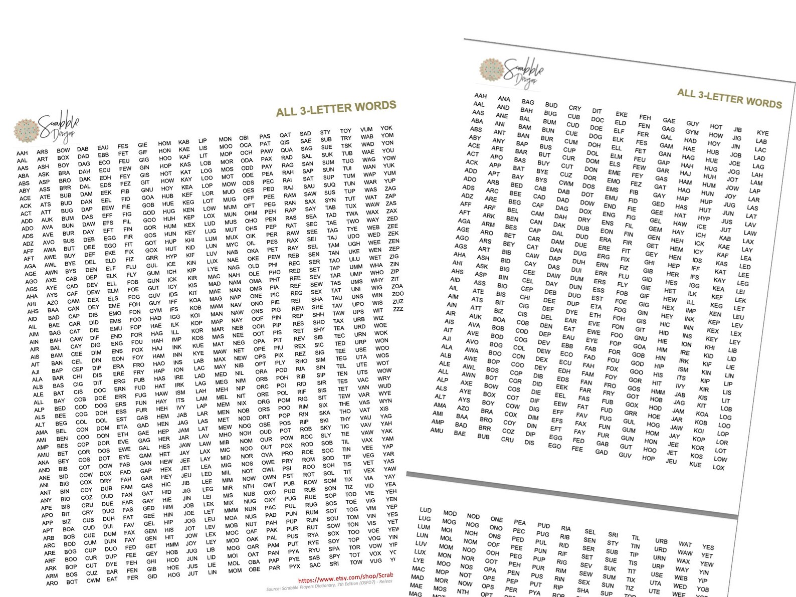 PDF Scrabble Word List Cheat Sheet: Acceptable 3 Letter Words List - 2 ...