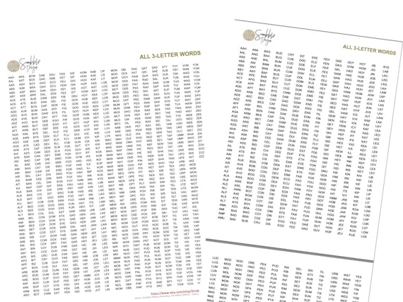 Letter Word Cheat Sheet