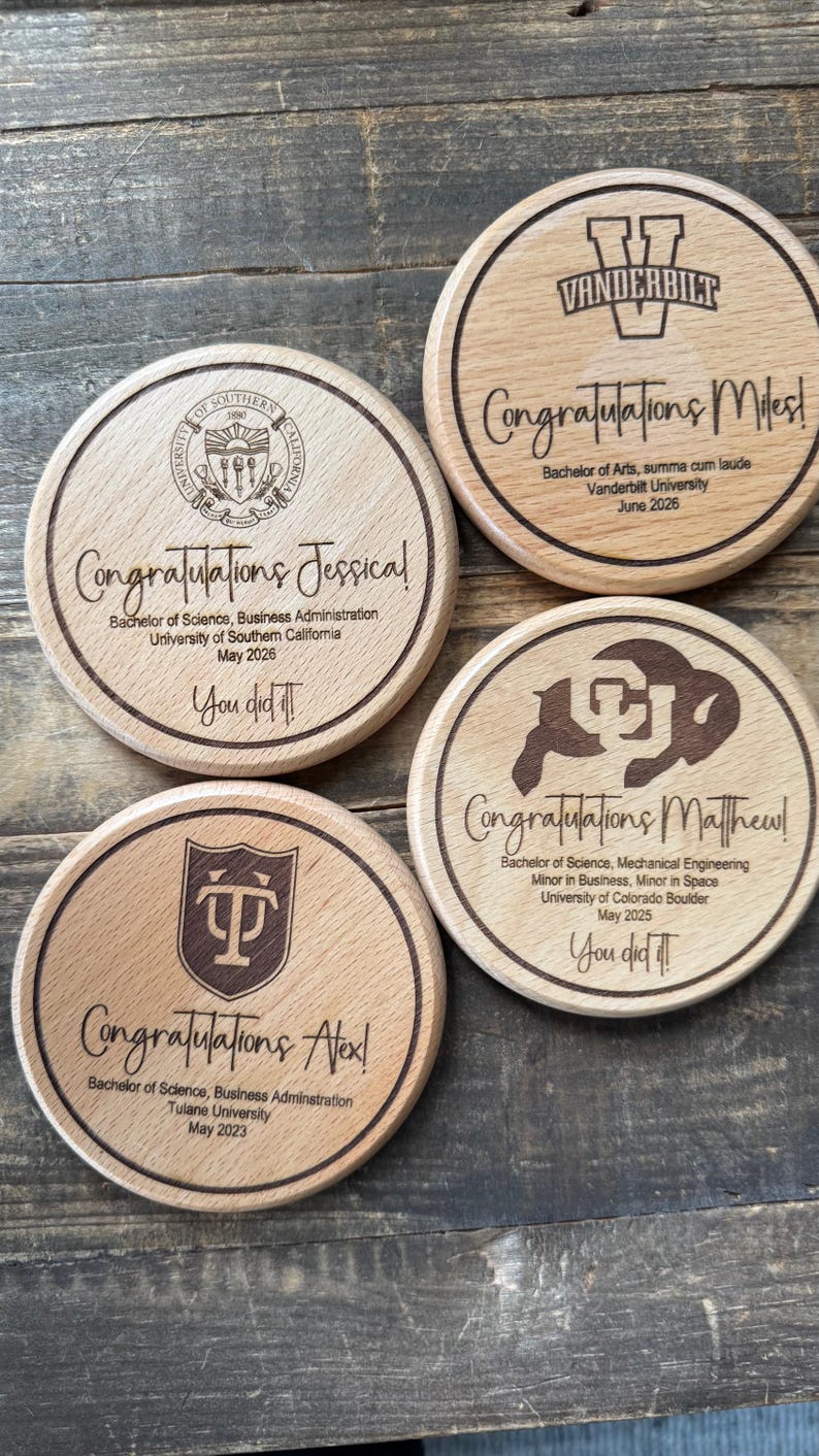 Graduation Announcement. Custom Laser Engraved Wood Coaster. Table ...
