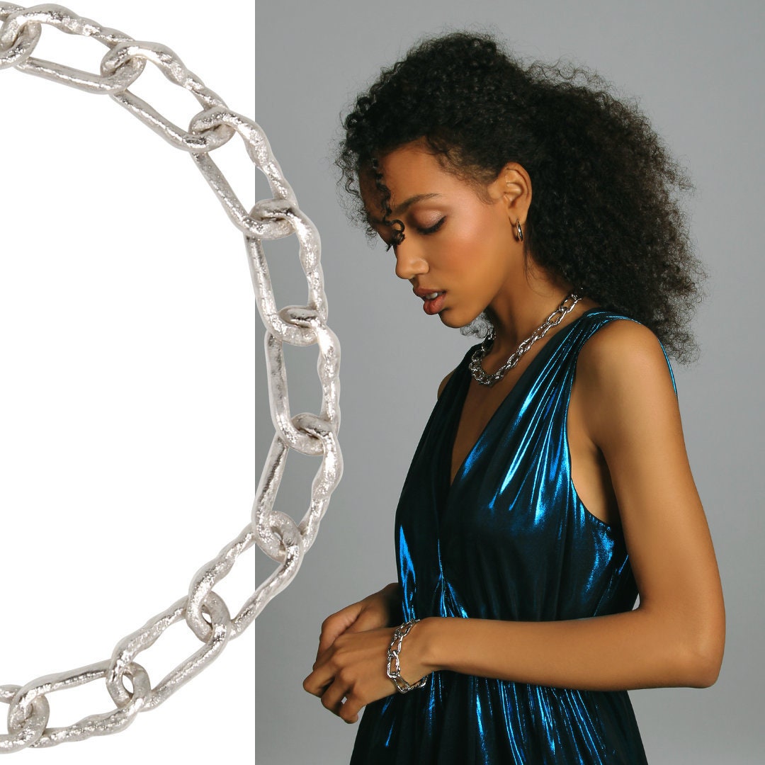 Silver Link Chain Necklace Big Chunky Curb Textured Thick Link - Etsy