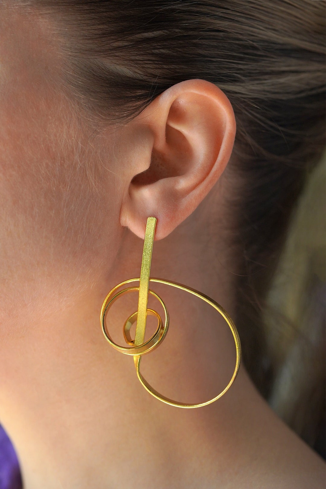 Geometric Gold Earrings Statement Big Large Long Unique Edgy Modern ...