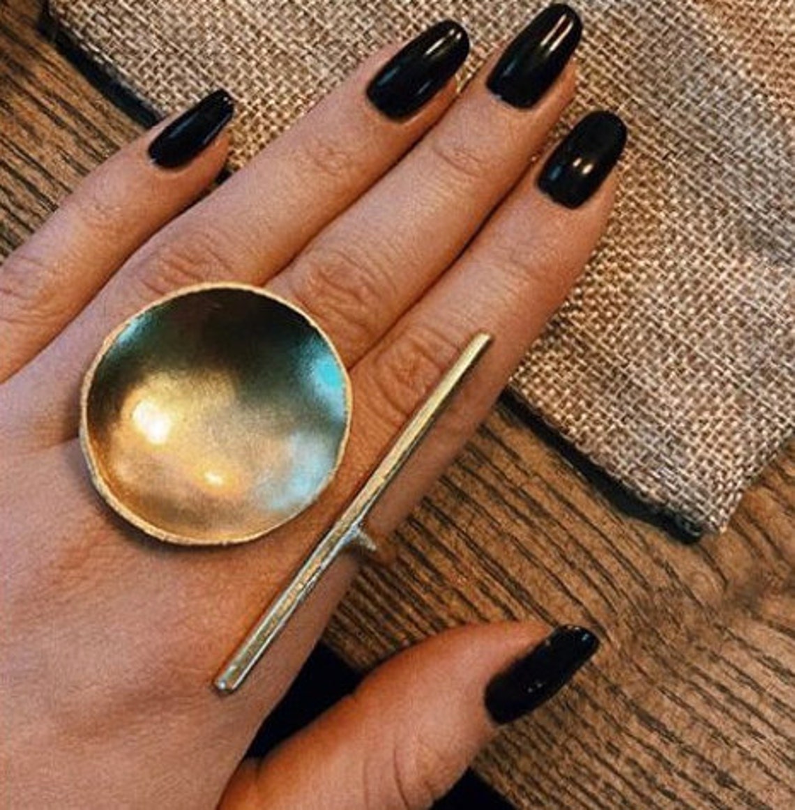 Large Gold Disc Ring Statement Chunky Double Finger Open Big - Etsy