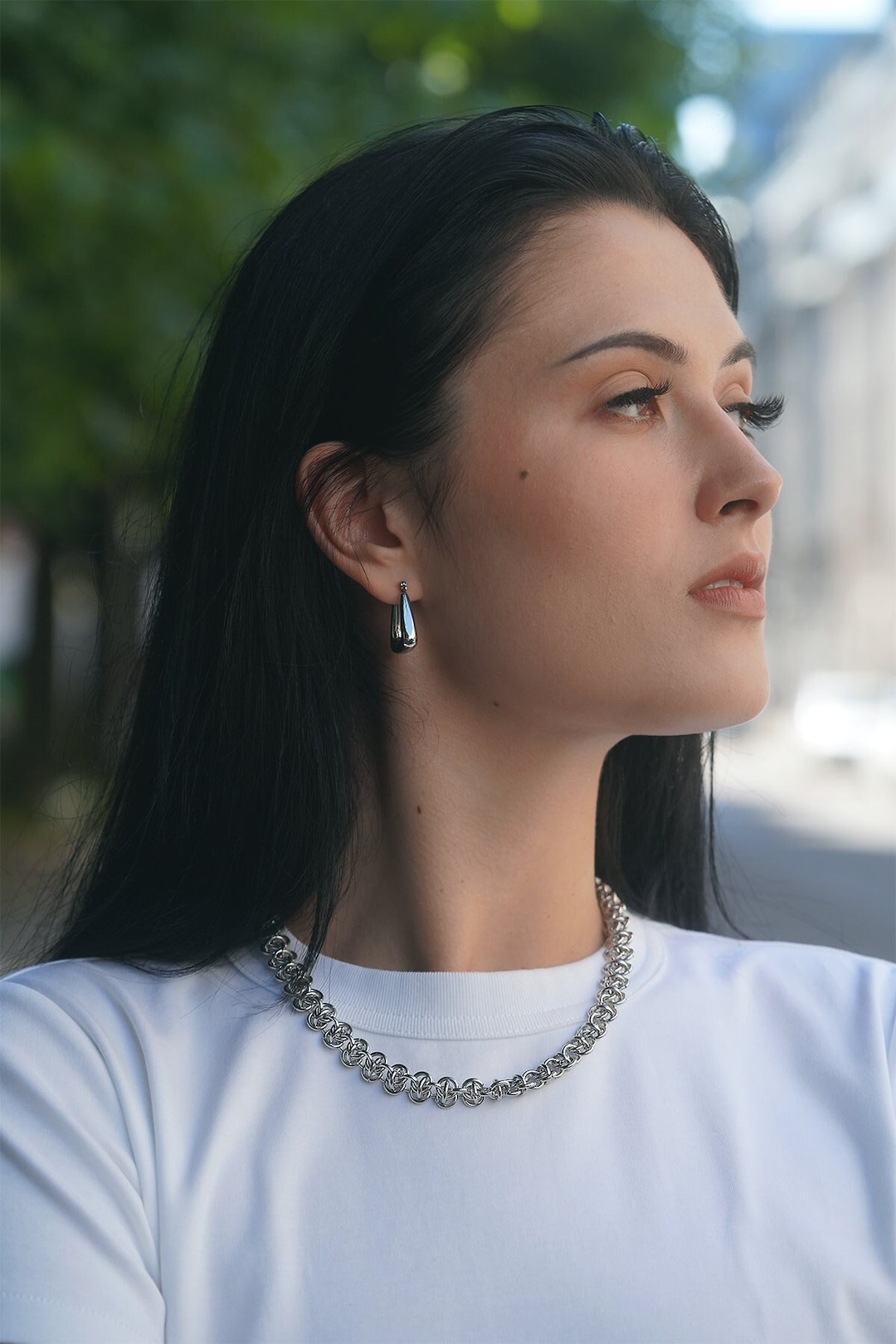 Silver Chain Necklace, Gothic Link Chain Necklace, Silver Cable ...