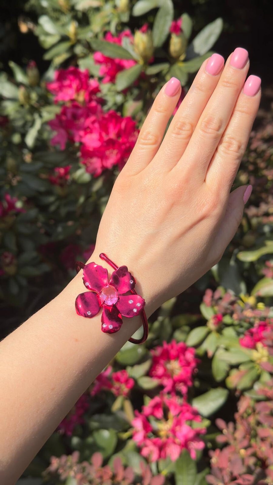 Oversized Pink Flower Bracelet: Prom Style Statement Bangle - Etsy