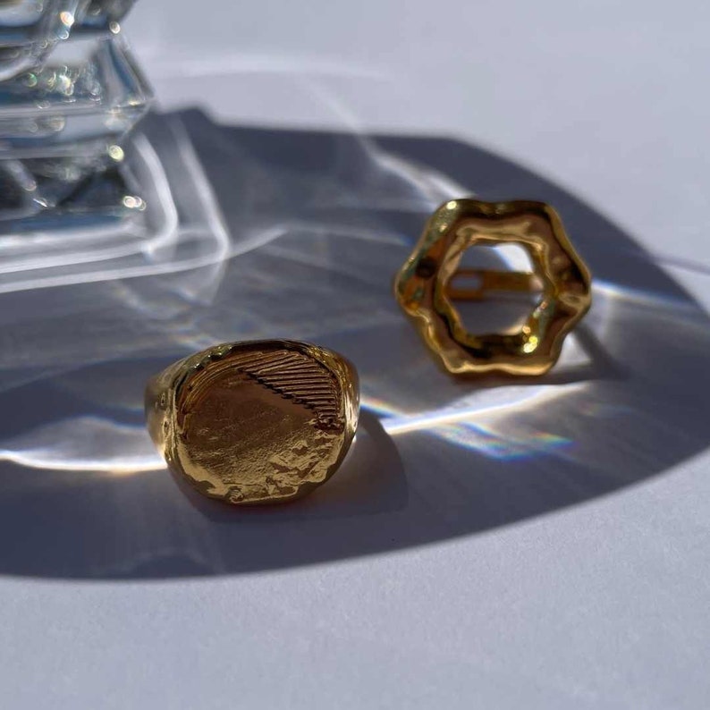 Chunky Gold Signet Ring: Textured Irregular Unisex Statement Ring - Etsy