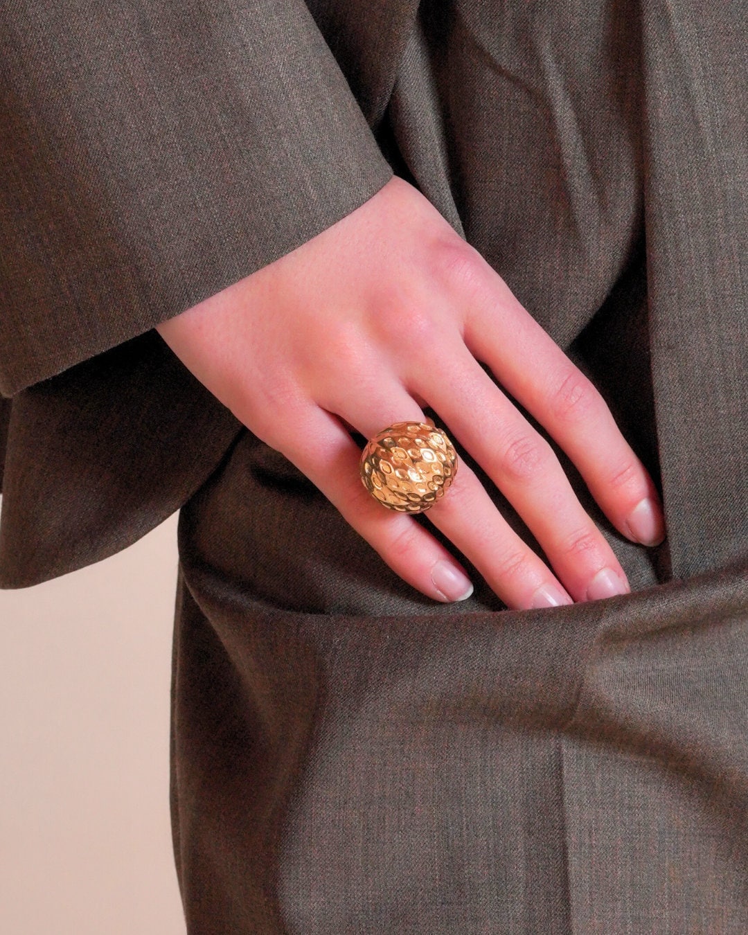 Large Gold Statement Ring Textured Chunky Gold Ring Adjustable Big Boho ...