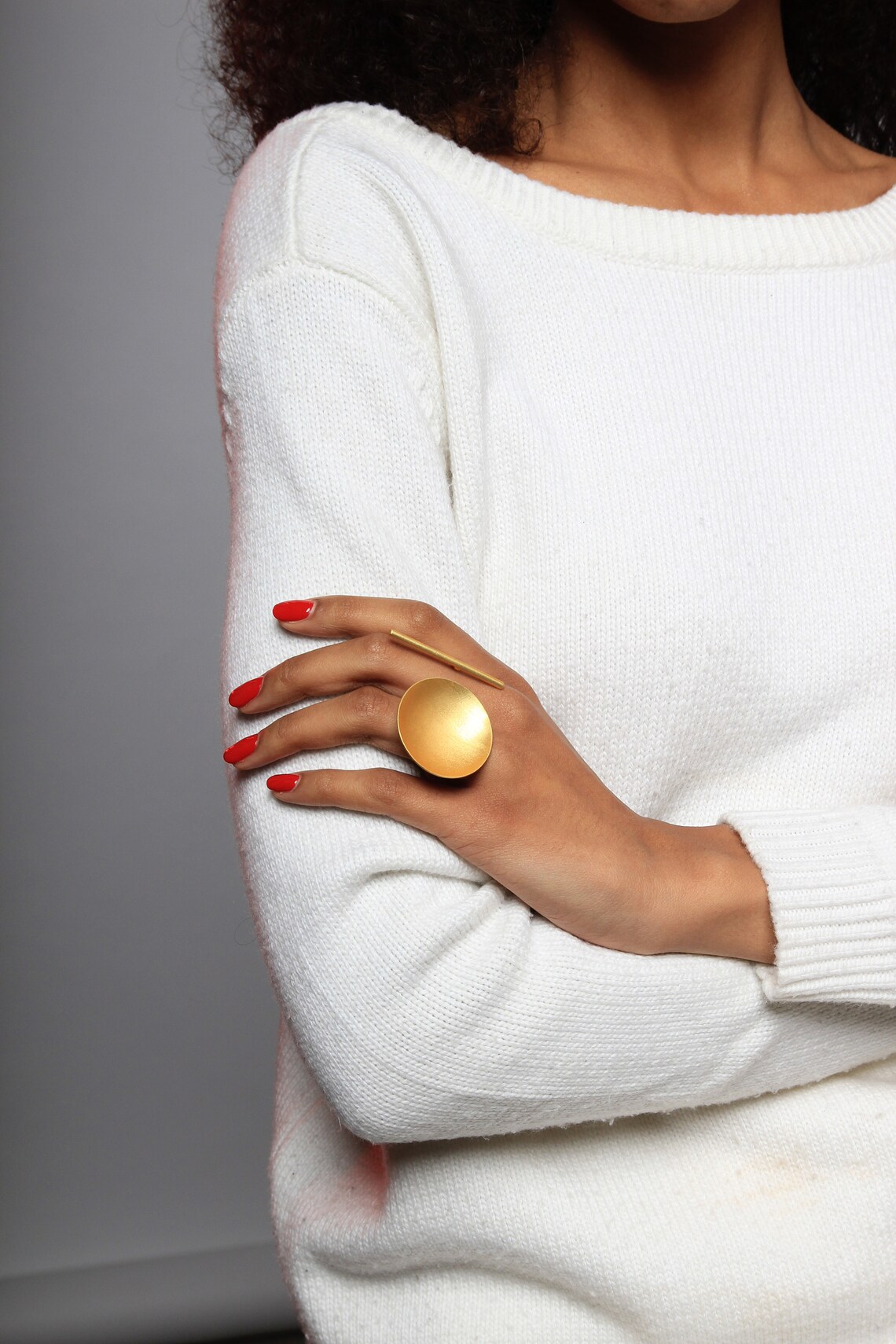 Large Gold Disc Ring Statement Chunky Double Finger Open Big - Etsy