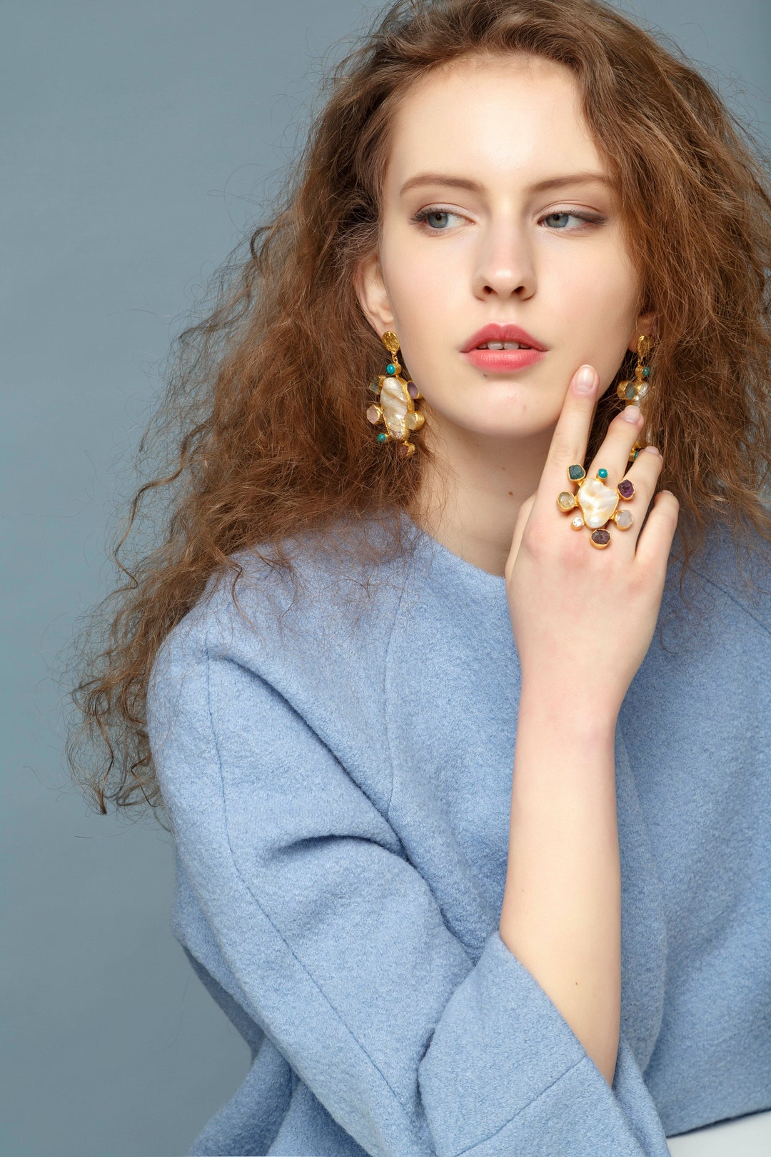 Multi Gemstone Gold Ring Big Extra Large Chunky Statement - Etsy