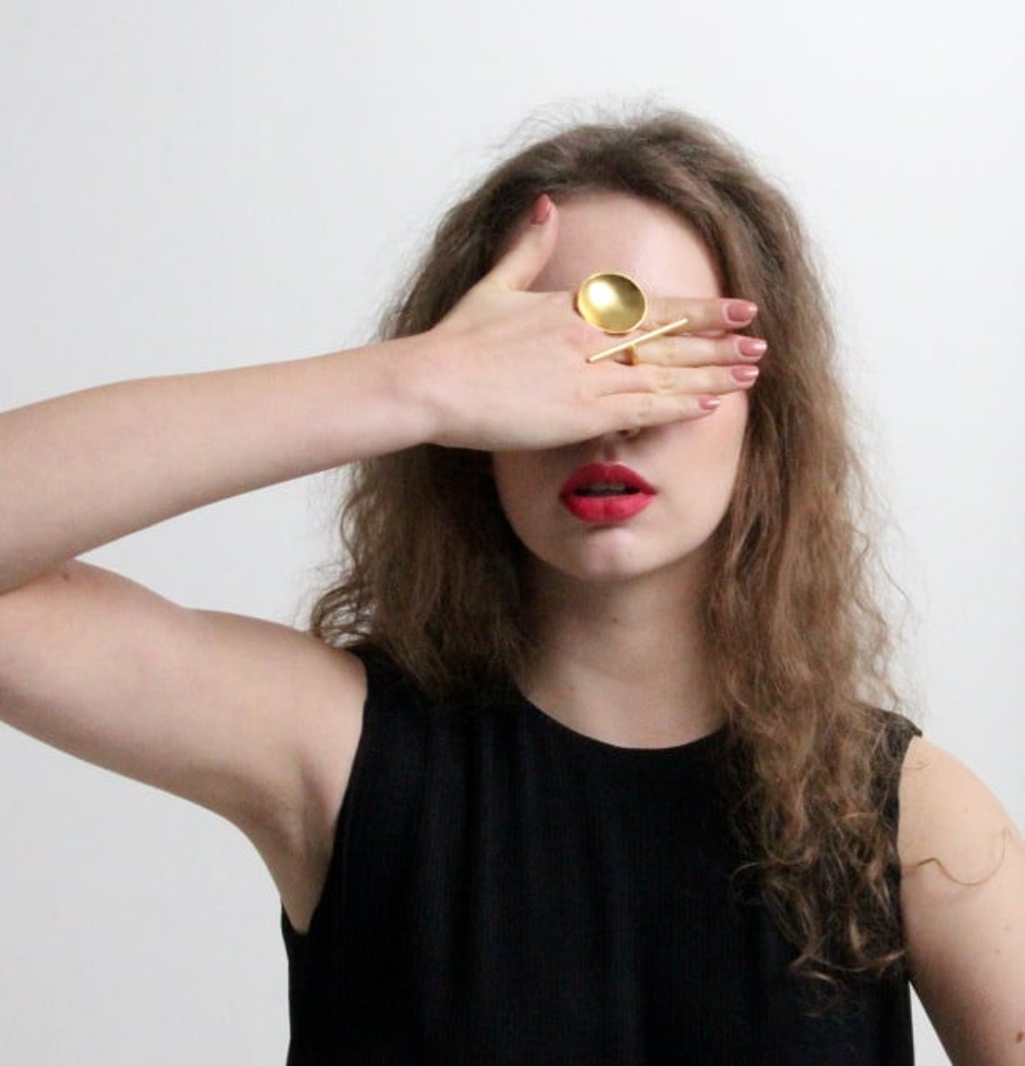 Large Gold Disc Ring Statement Chunky Double Finger Open Big - Etsy