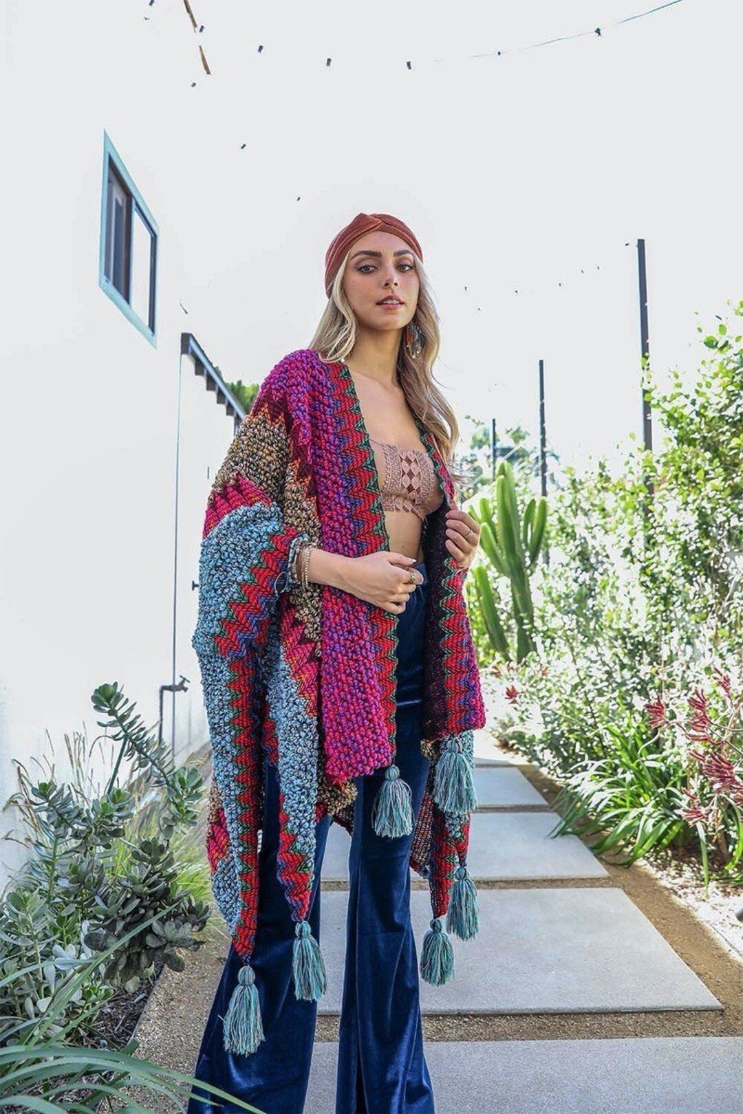 Magenta Pink Boho Knit Ruana for Women Bohemian Poncho Ruana - Etsy