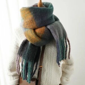 Brushed Rainbow Color Cozy and Warm Checkered Brushed Scarf With Fringe ...