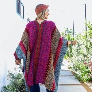 Blue Boho Ruana Winter Knit Cardigan Kimono - Etsy