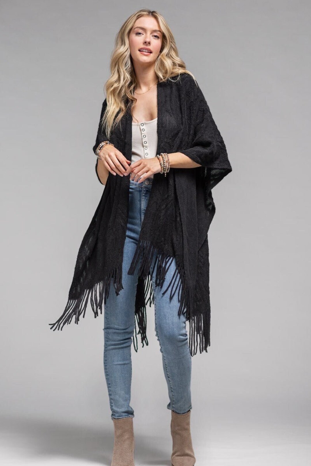 Winter Fall Poncho, Burgundy Embossed Dotted Line Tassel Poncho, Cute ...