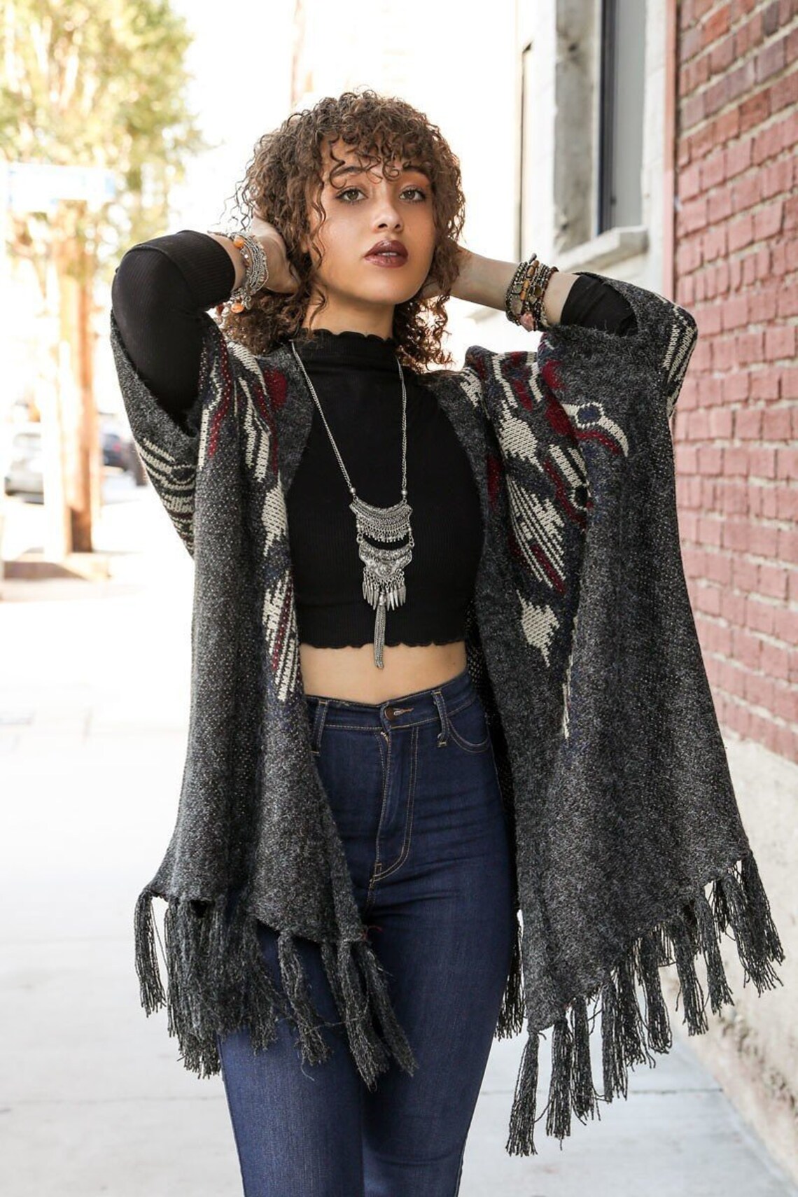 Blue Boho Ruana Winter Knit Cardigan Kimono - Etsy