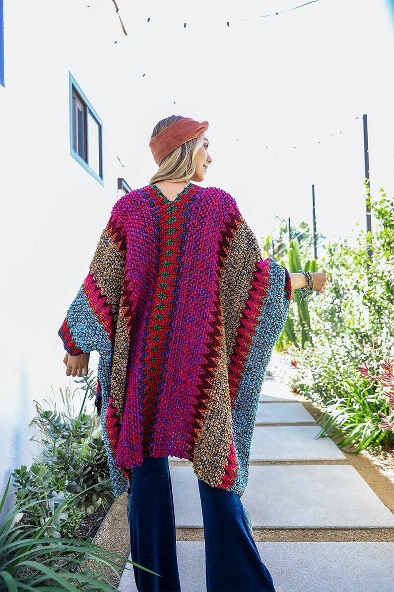 Magenta Pink Boho Knit Ruana for Women Bohemian Poncho Ruana - Etsy