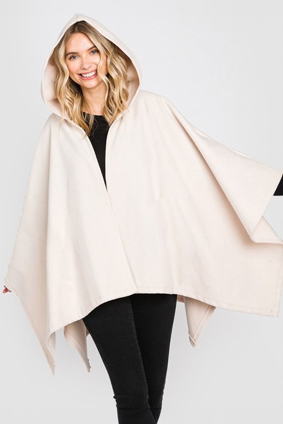Black Hooded Solid Ruana Poncho, Bohemian Ruana Ombre Cape Cardigan ...