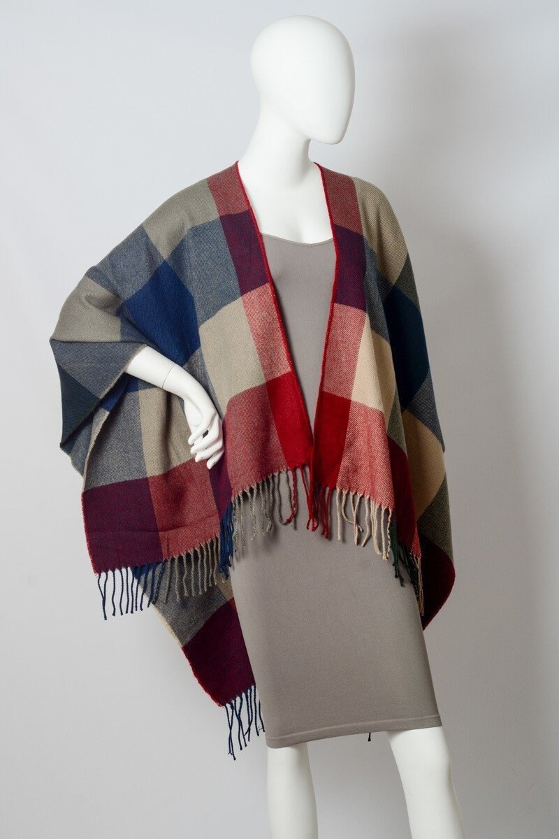 Plaid Poncho Woven Knit Buffalo Plaid Checkered Wrap Cape - Etsy
