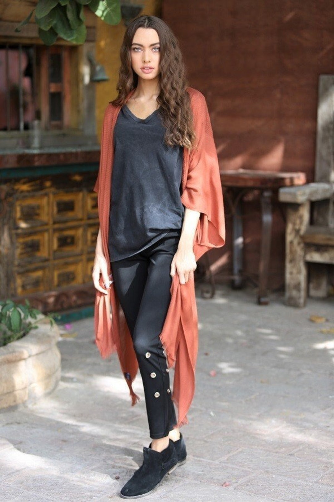 Rust Orange Women Kimonos, Kimono Duster Cardigan, Long Kimono, Beach ...