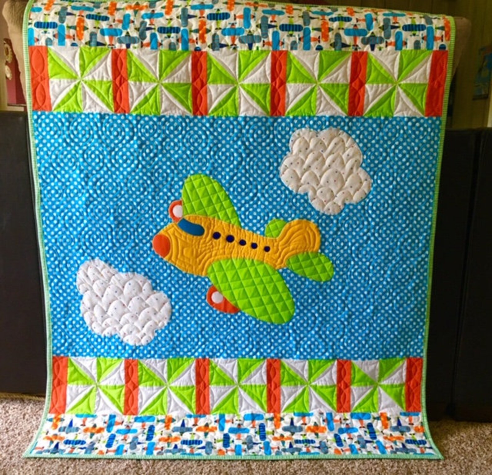 Airplane in Clouds Baby Quilt Pattern | Etsy