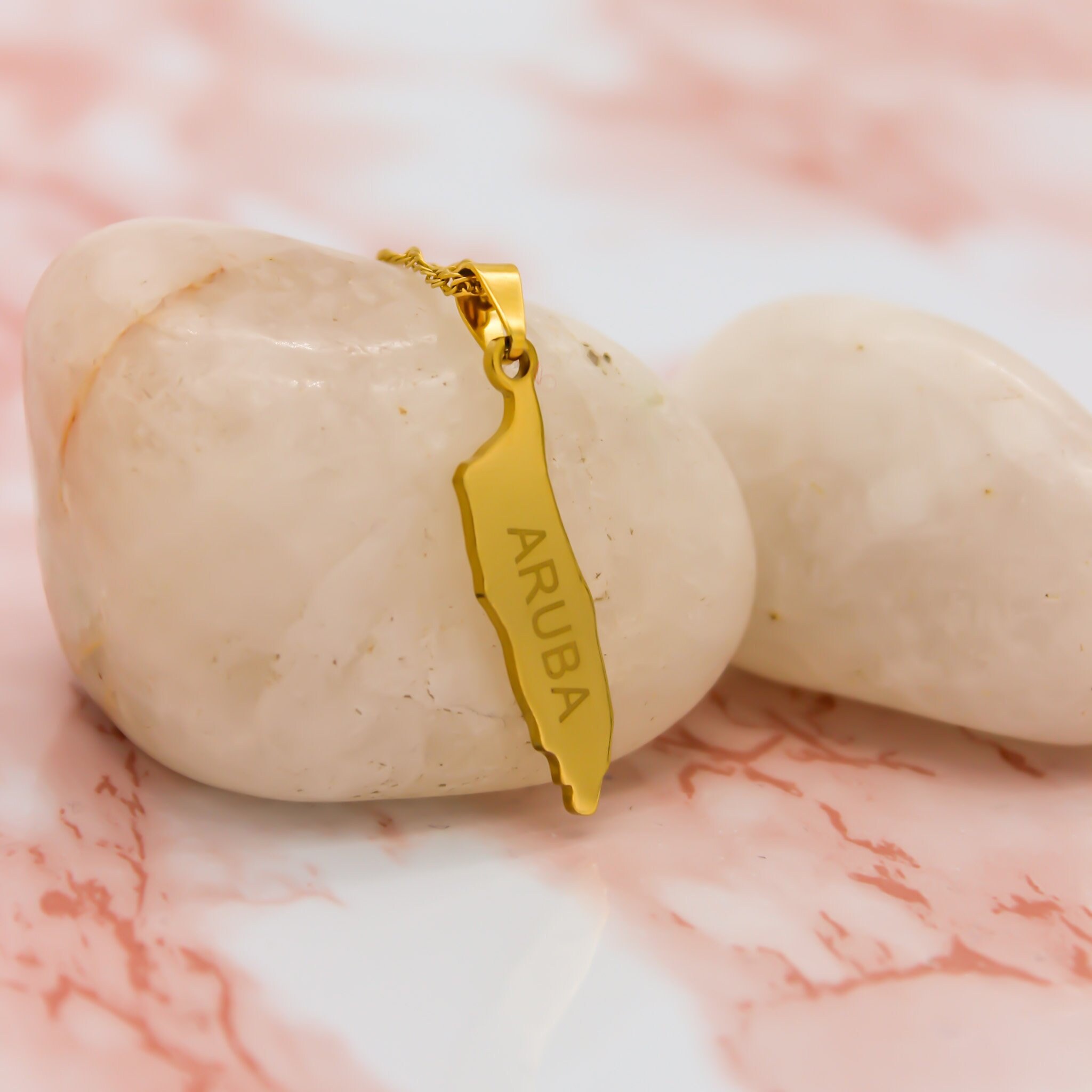 Aruba Map Necklace 18K Gold Plated Stainless Steel Caribbean - Etsy