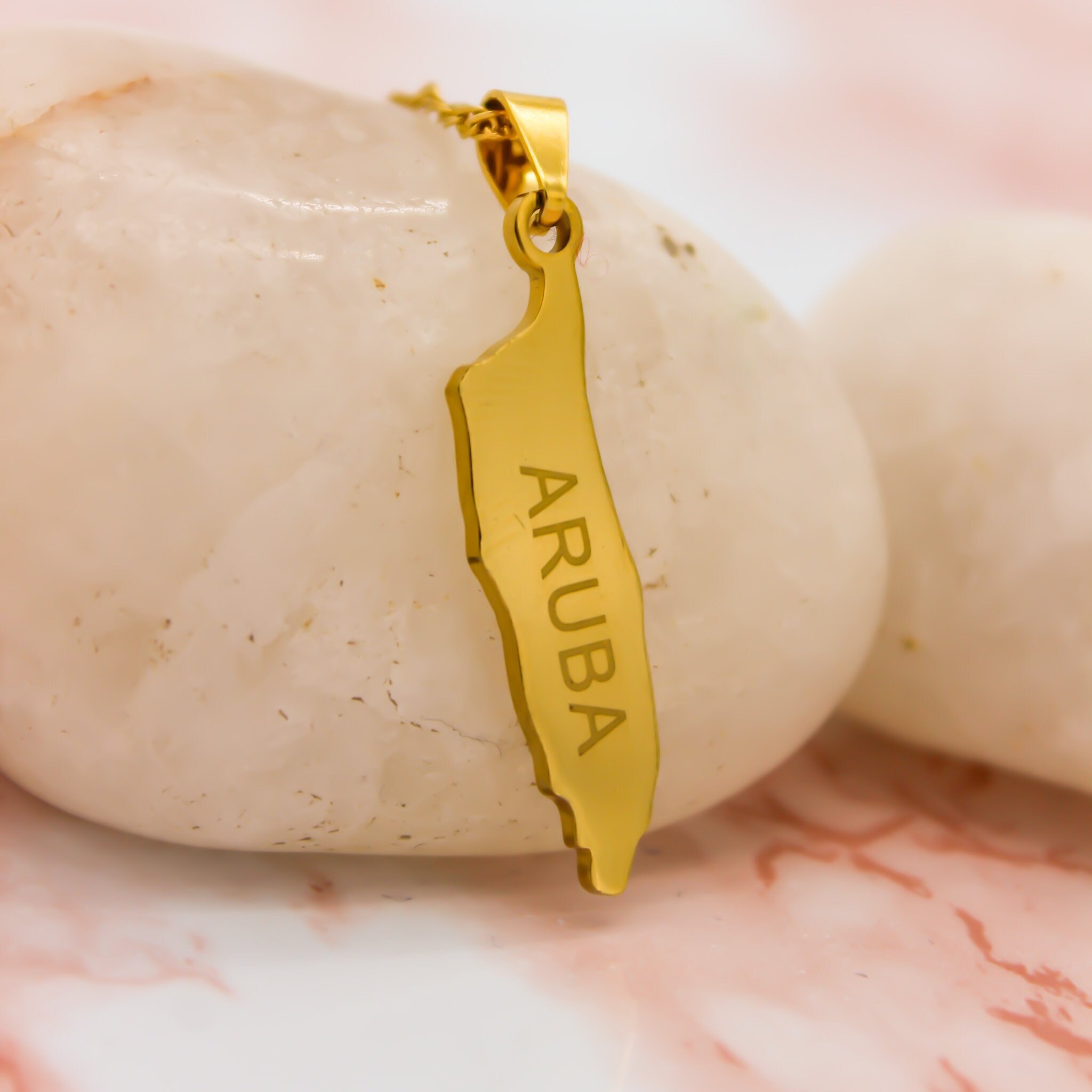 Aruba Map Necklace 18K Gold Plated Stainless Steel Caribbean - Etsy