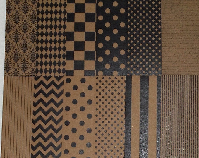Kraft and Black Prints CARDSTOCK Scrapbooking Journaling Ephemera Card ...