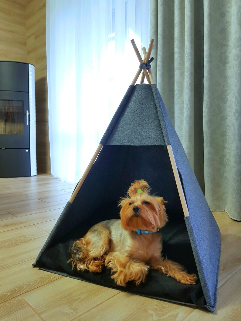 Mini Teepee Dog Bed Pet House Lounger Cover Puppy Tent With Black ...