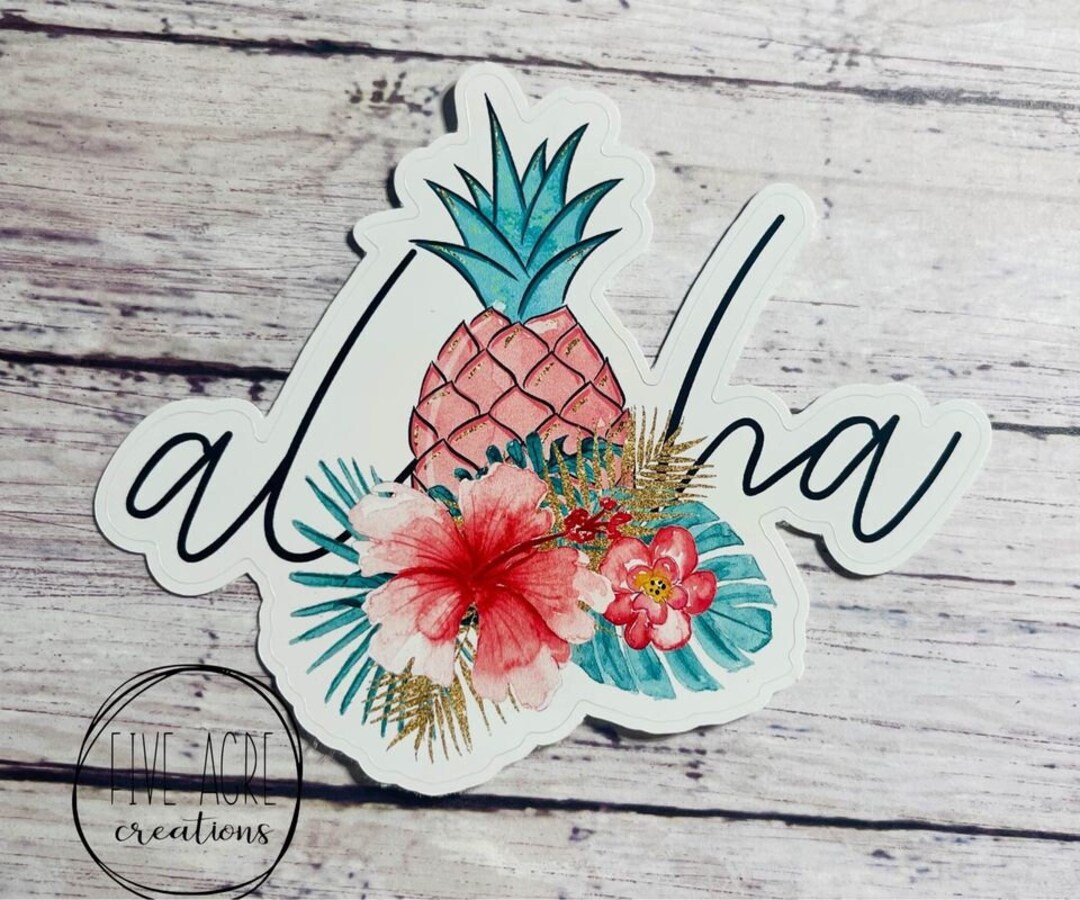 Cute Waterproof Weatherproof Vinyl Sticker | Aloha | Hawaiian Pineapple ...