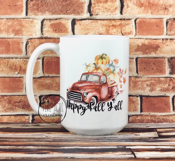 Happy Fall Y'all Red Farm Truck Pumpkins Mug Autumn | Etsy