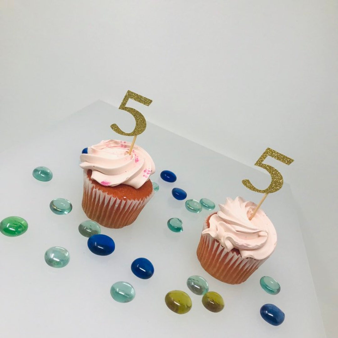 Fifth Birthday Glitter Cupcake Toppers: Number 5 Decoration - Etsy