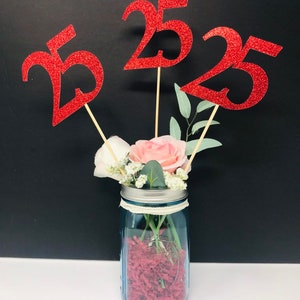 Birthday Centerpiece, 25th Anniversary, 25th Celebration, 25th Birthday ...