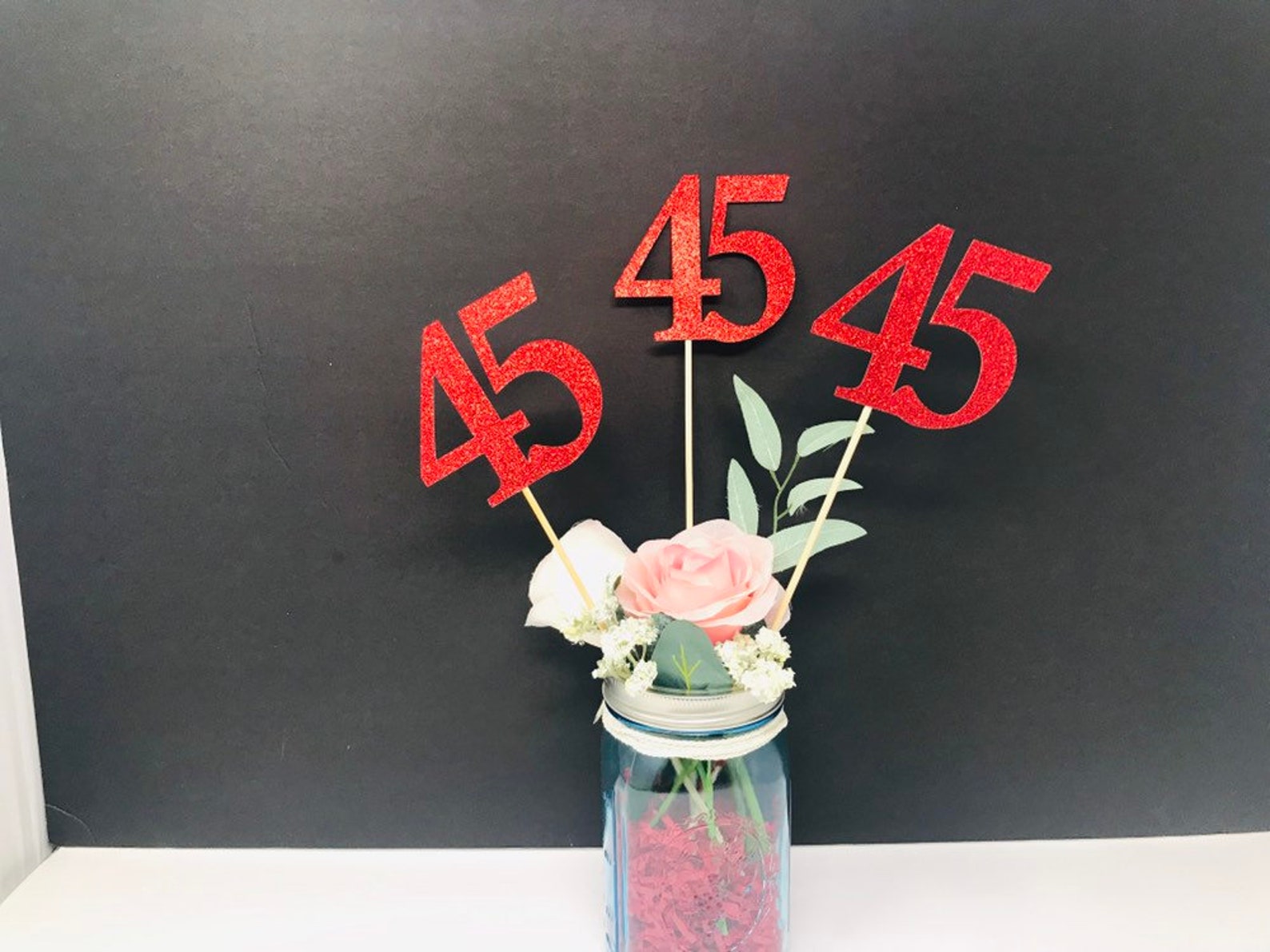 45th Birthday Centerpiece Sticks: Glitter Anniversary Party Decor - Etsy