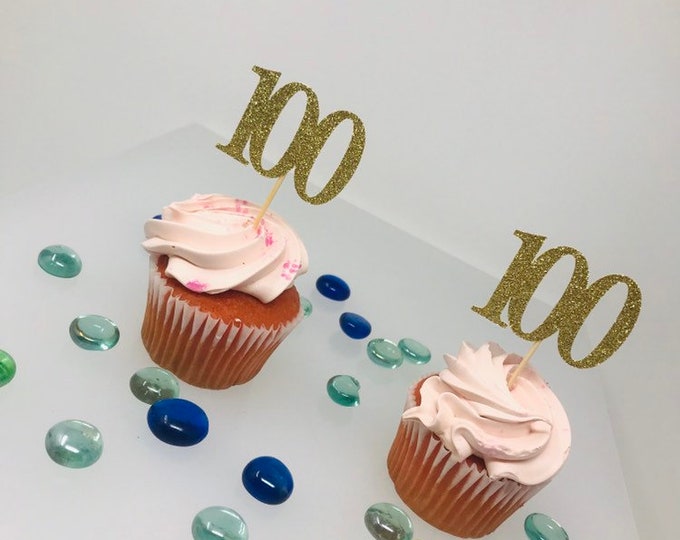 Number 100 Cupcake Toppers, one Hundred Food Picks, 100th Birthday ...