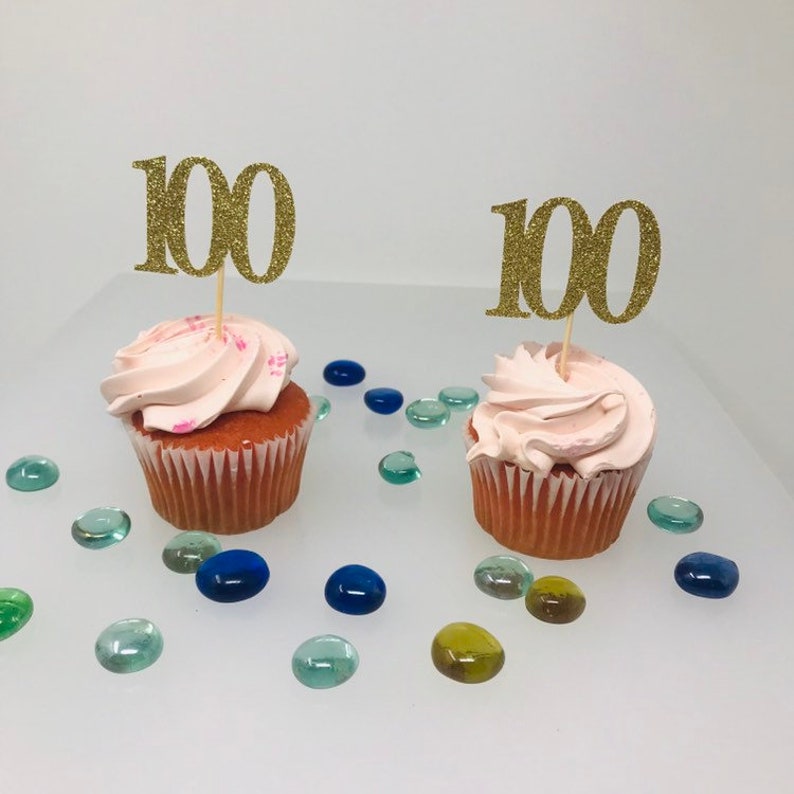 100th Birthday Cupcake Toppers, Birthday Decoration, 100 Cupcake Topper ...