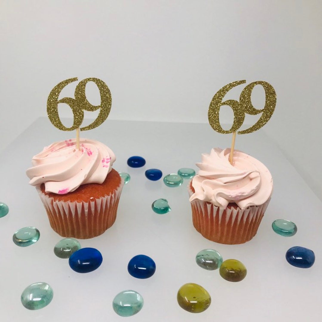 69th Birthday Cupcake Toppers, Birthday Decoration, 69 Cupcake Toppers ...