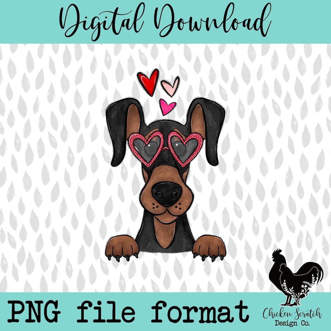 Doberman Valentine's Day Love Hearts Sublimation DTF PNG Cute Dog Mom ...