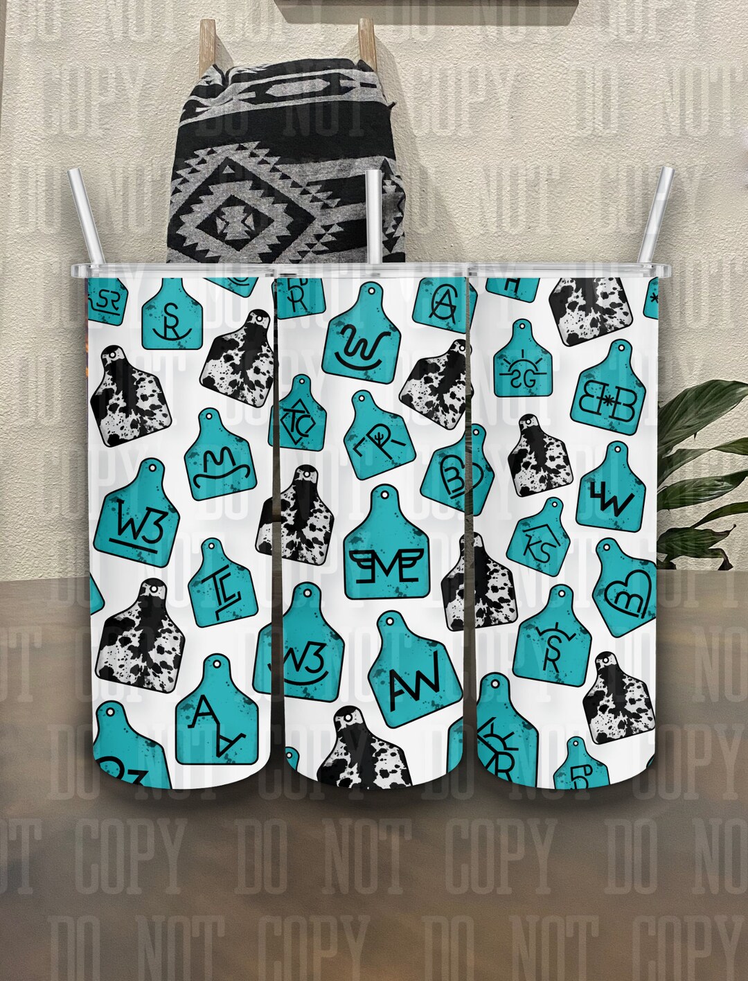 Turquoise Cow Tags and Cattle Brands Tumbler Wrap 20oz Tumbler Wrap ...