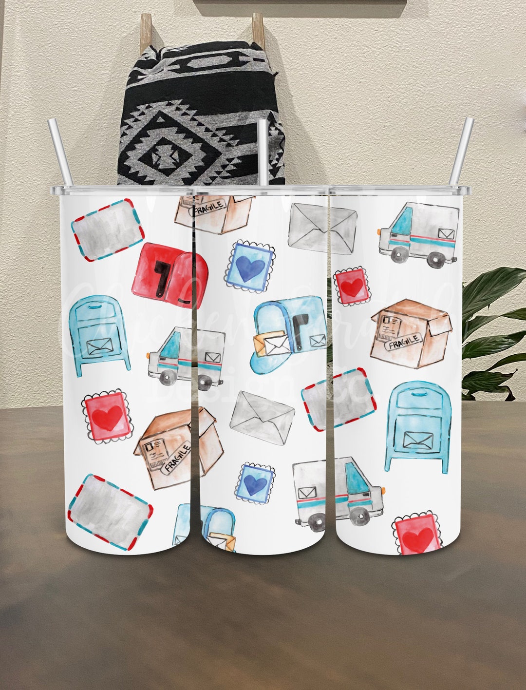 Watercolor Mail Carrier Seamless 20oz Tumbler Wrap Postal Worker ...