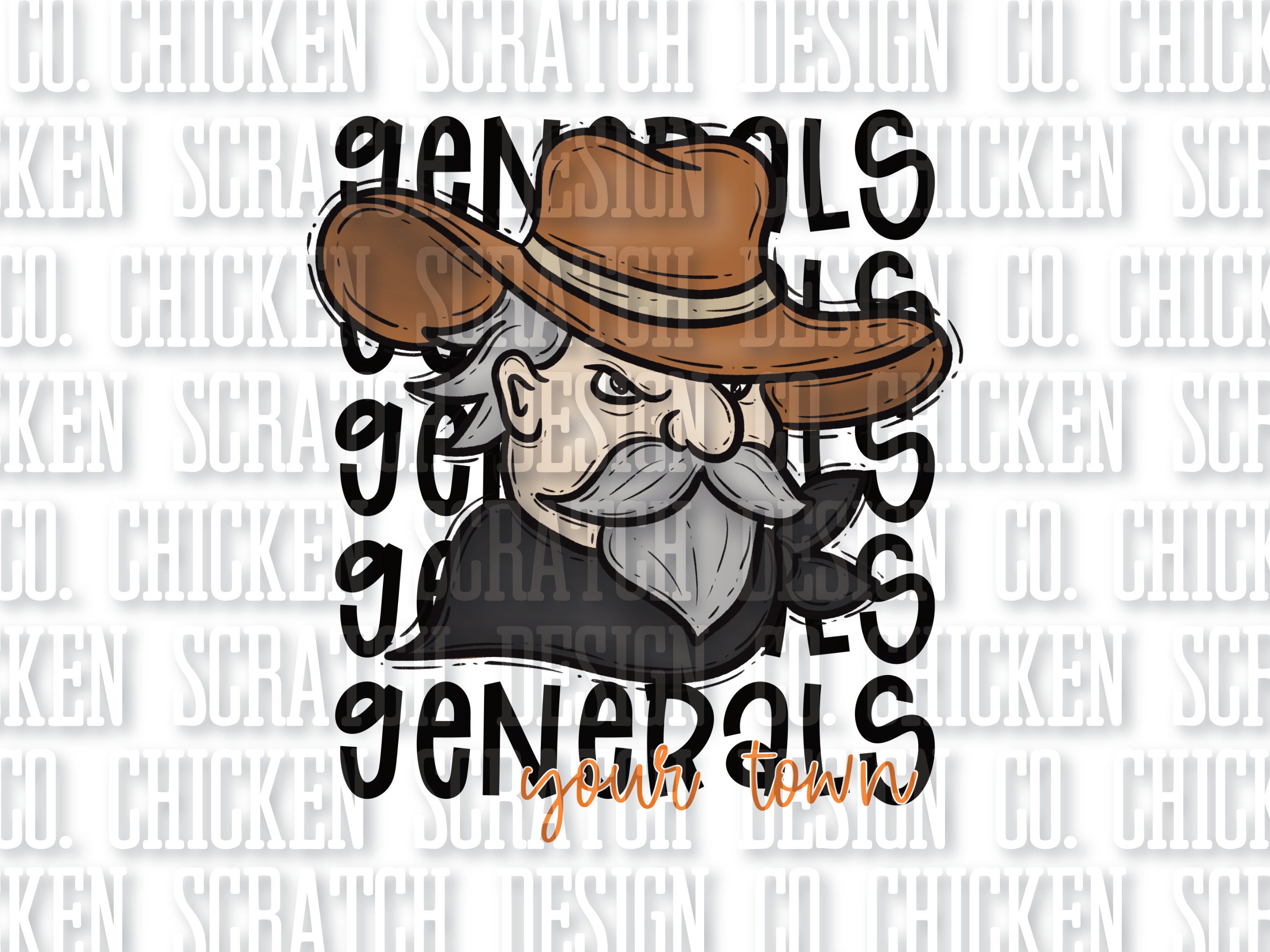 CUSTOM Generals Town Mascot School Spirit Sublimation DTF PNG Digital ...
