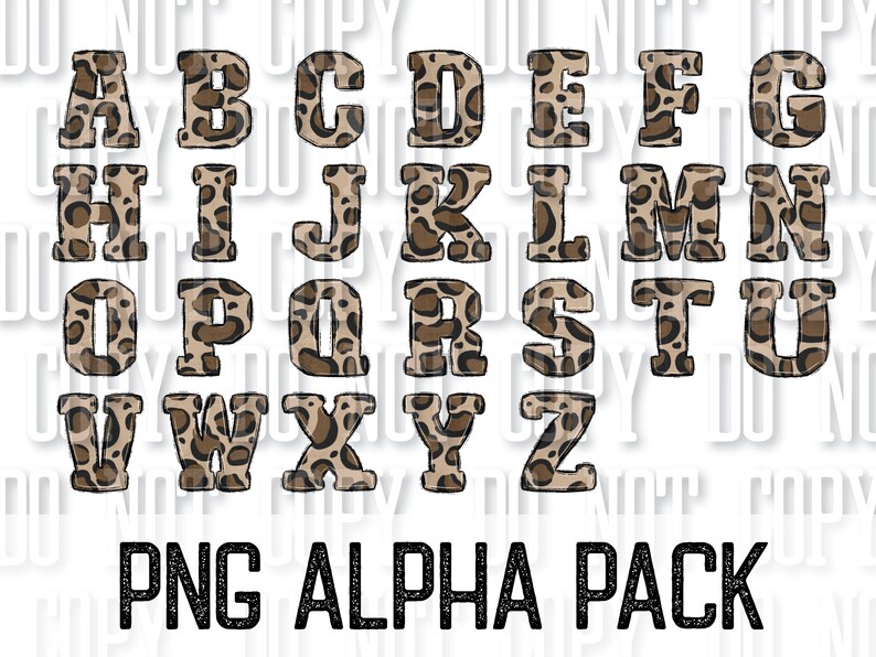 Leopard Doodle Varsity Letters Alpha Pack Sublimation DTF PNG Cute ...