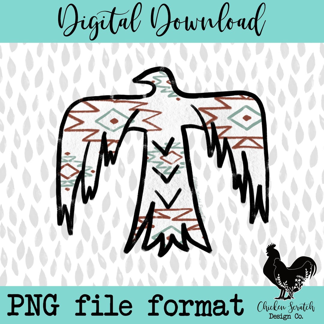 Tribal Thunderbird Hand Drawn Sublimation PNG Digital Download Red and ...