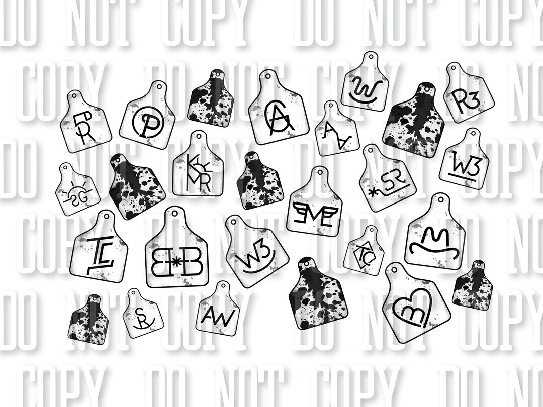 Scattered Cow Tags and Cattle Brands Sublimation PNG Western ...