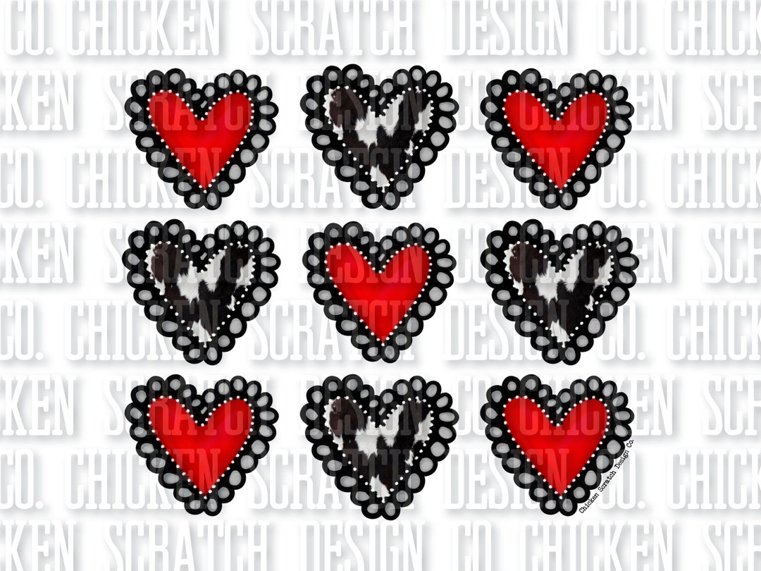 Red and Cow Print Western Heart Doodle Valentines Day Sublimation PNG ...