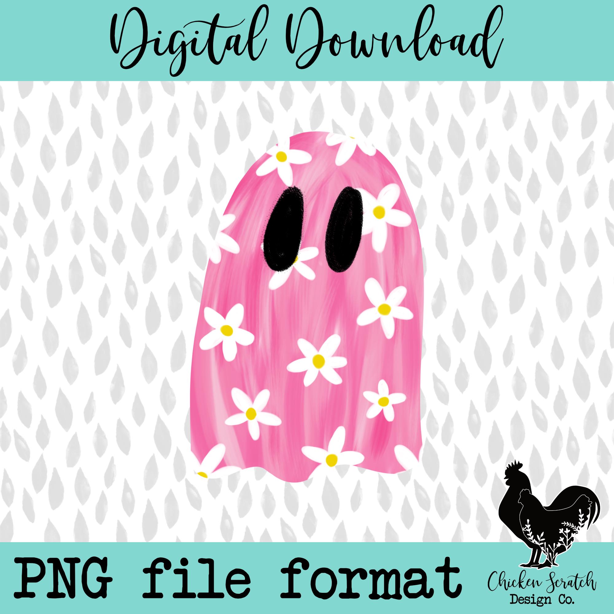 Pink Cute Flower Ghost Watercolor Bright Painted Preppy Ghost Cute ...