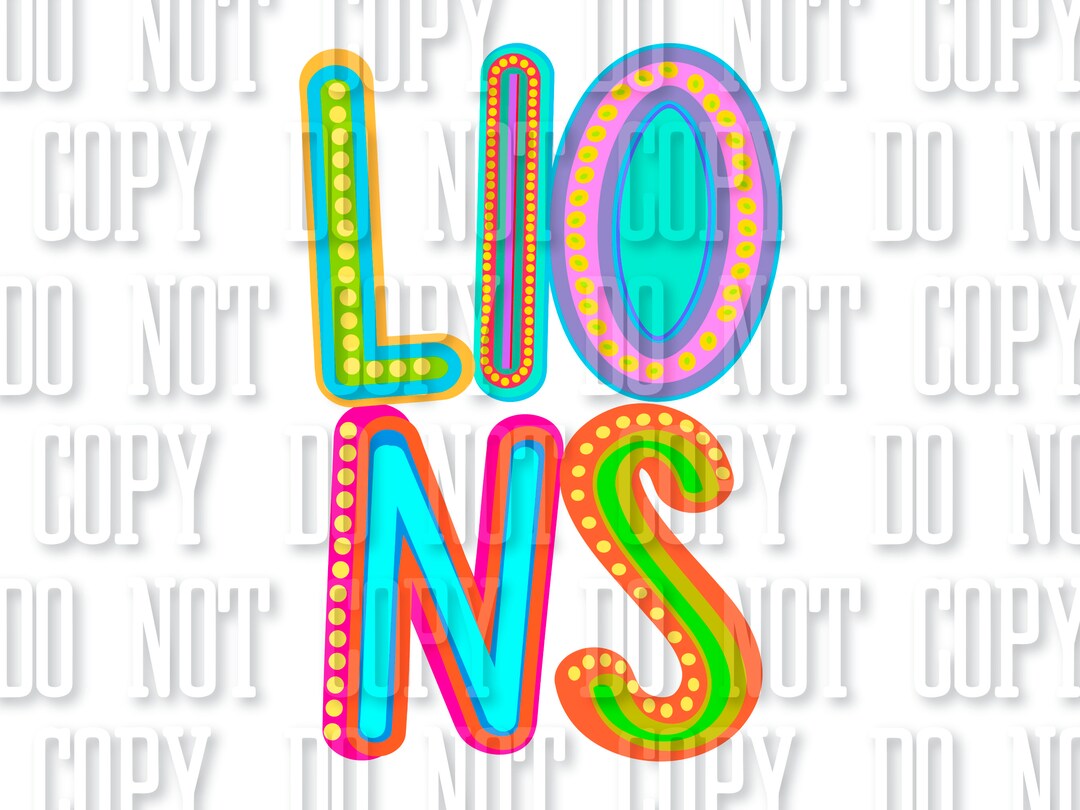 Lions School Spirit Sublimation DTF PNG Digital Download Design Neon ...