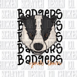 CUSTOM Badgers Town Mascot School Spirit Sublimation DTF PNG Digital ...